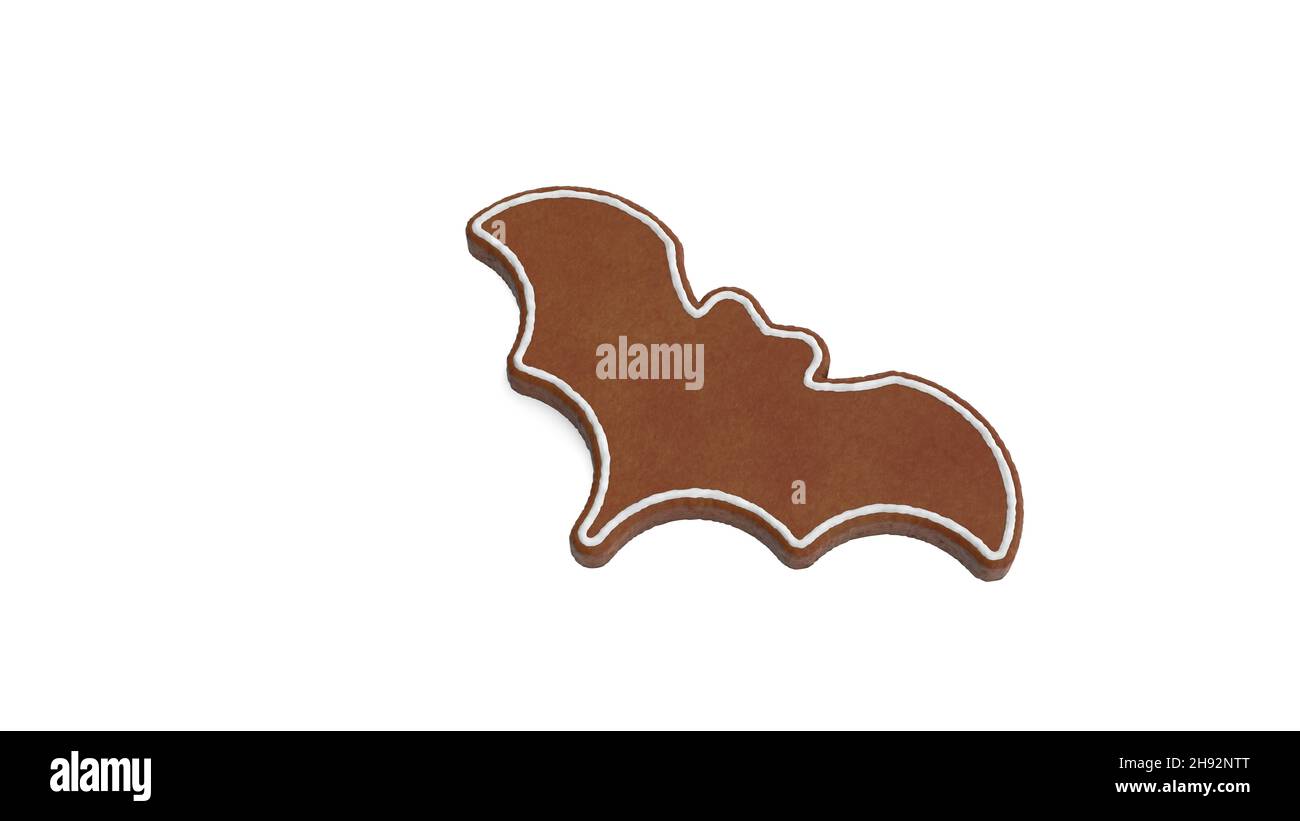 3d rendering of gingerbread cookie in shape of symbol of bat animal ...