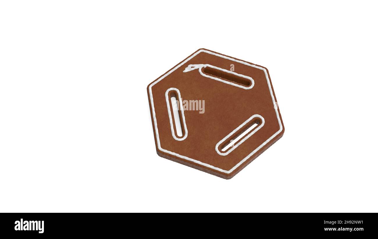 3d rendering of gingerbread cookie in shape of symbol of benzene under ...