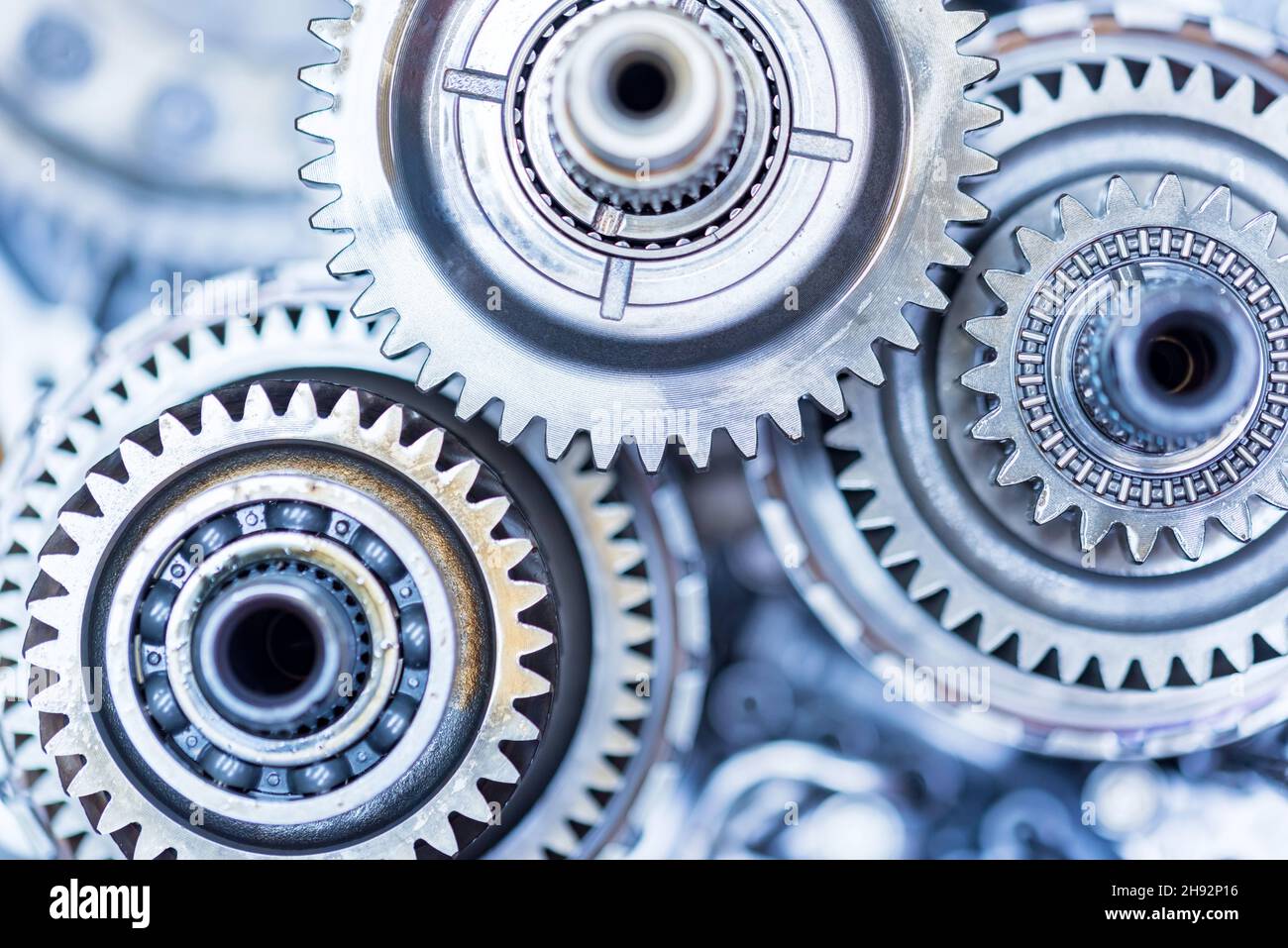 Planetary gearsets inside vehicle automatic transmission. Close up view ...