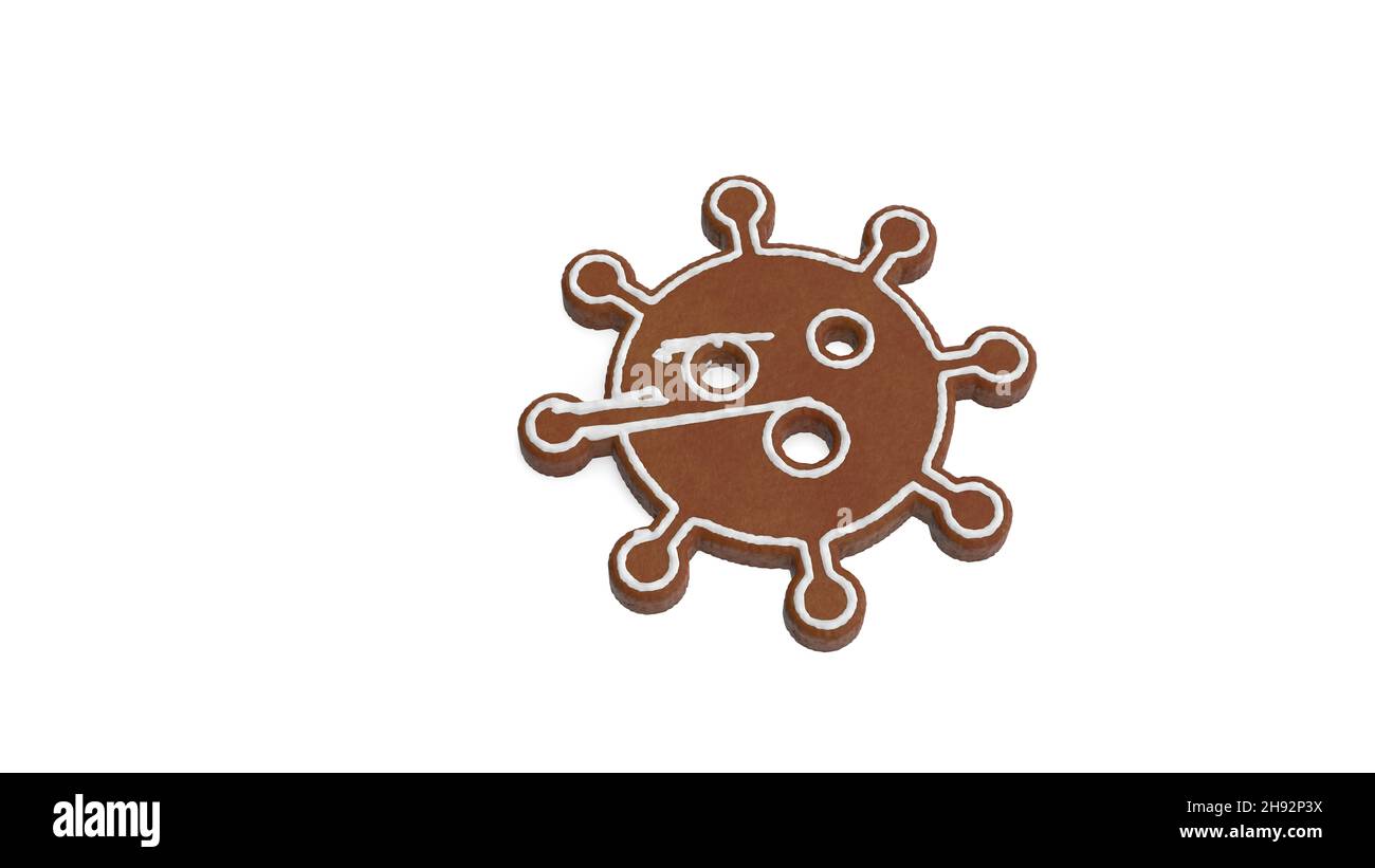3d rendering of gingerbread cookie in shape of symbol of coronavirus ...