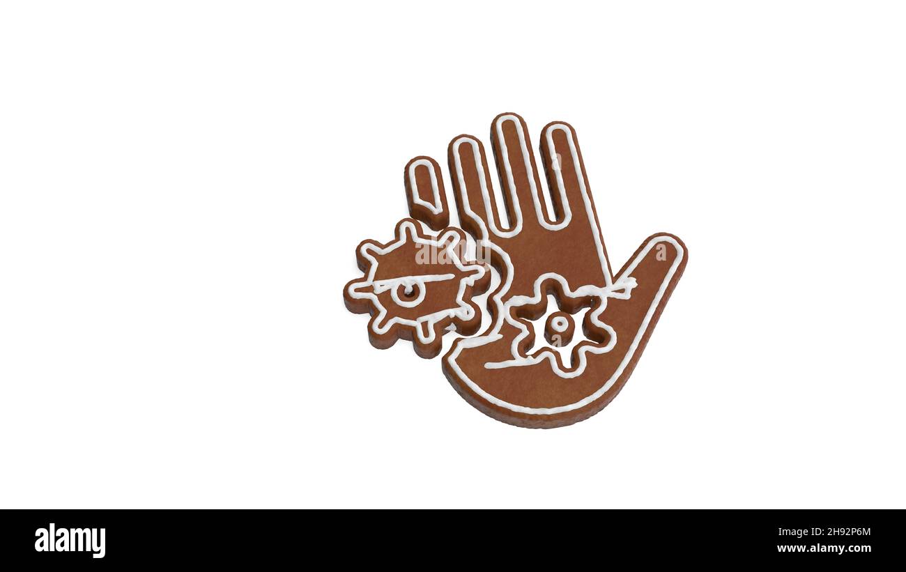 3d rendering of gingerbread cookie in shape of symbol of coronavirus ...