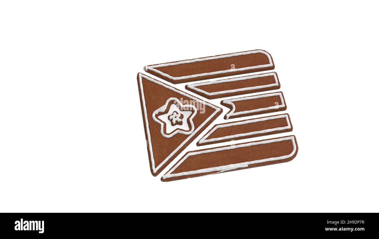 3d rendering of gingerbread cookie in shape of symbol of Cuba flag ...