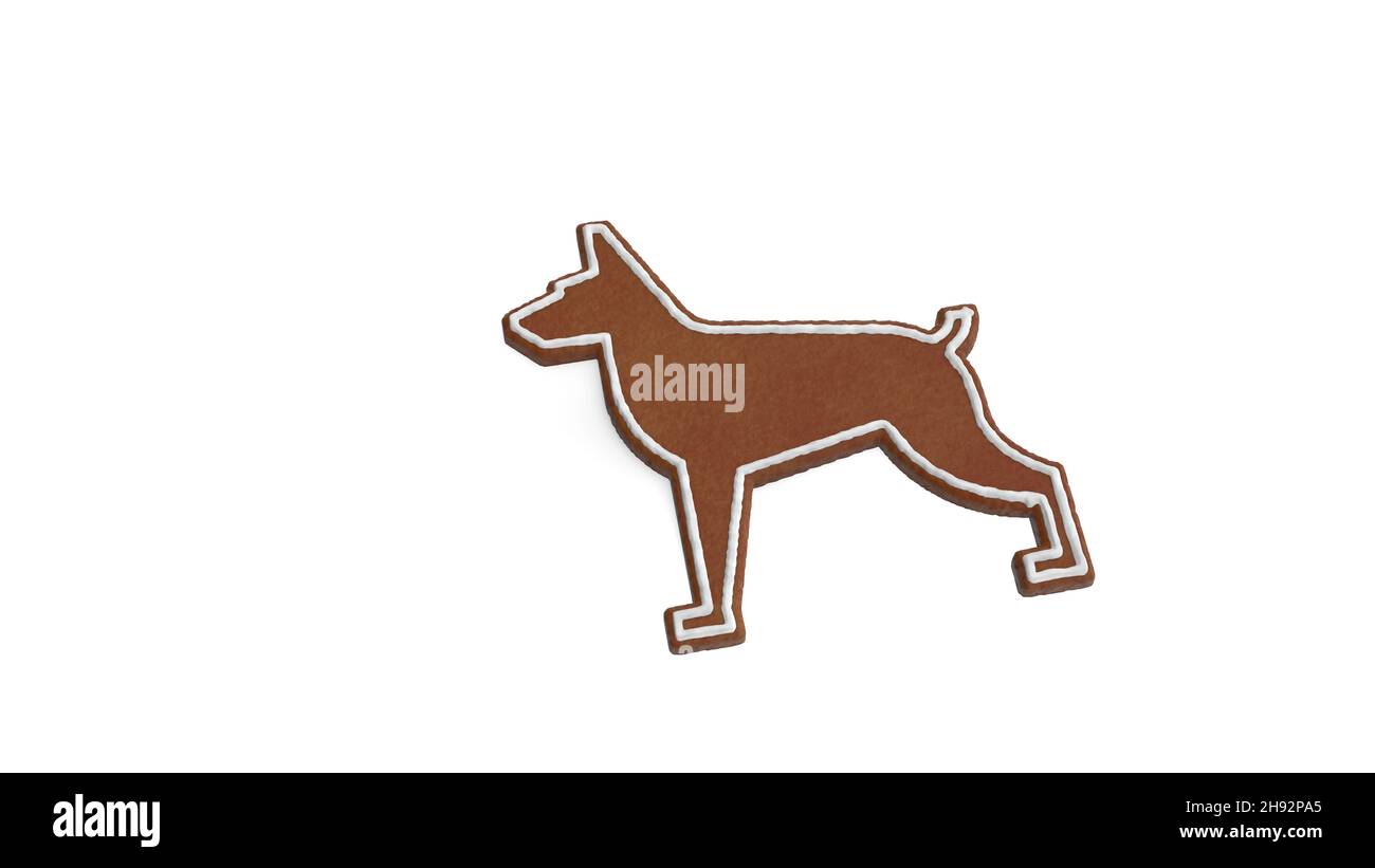 3d rendering of gingerbread cookie in shape of symbol of dog profile ...