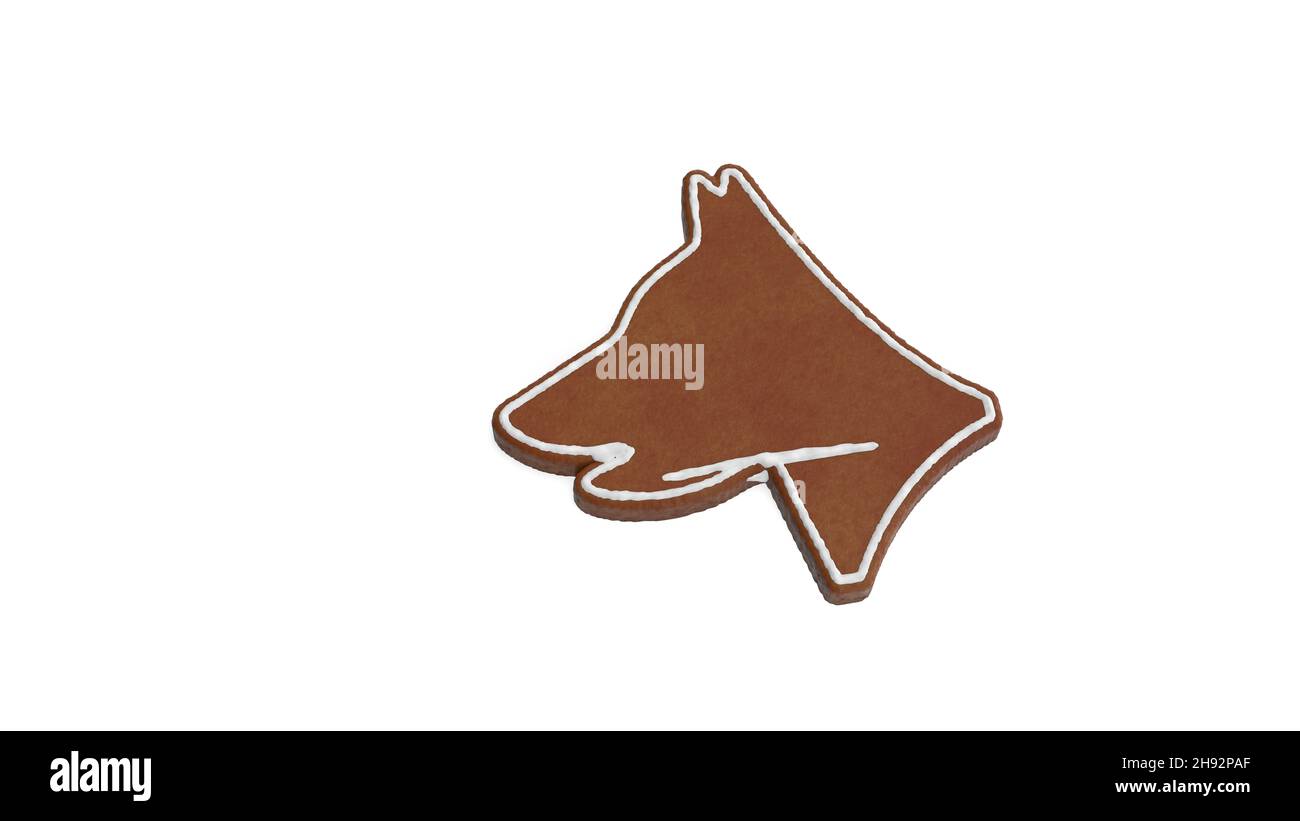3d rendering of gingerbread cookie in shape of symbol of dog head ...
