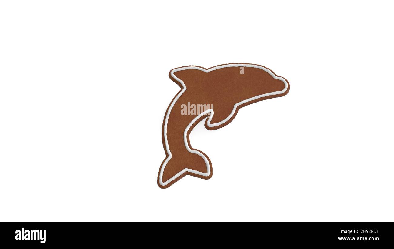 3d rendering of gingerbread cookie in shape of symbol of dolphin in the ...