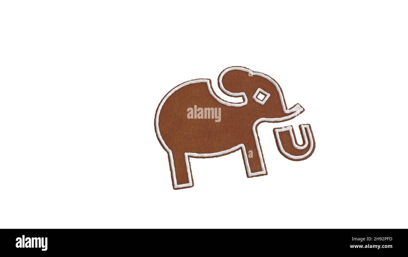 3d rendering of gingerbread cookie in shape of symbol of elephant ...