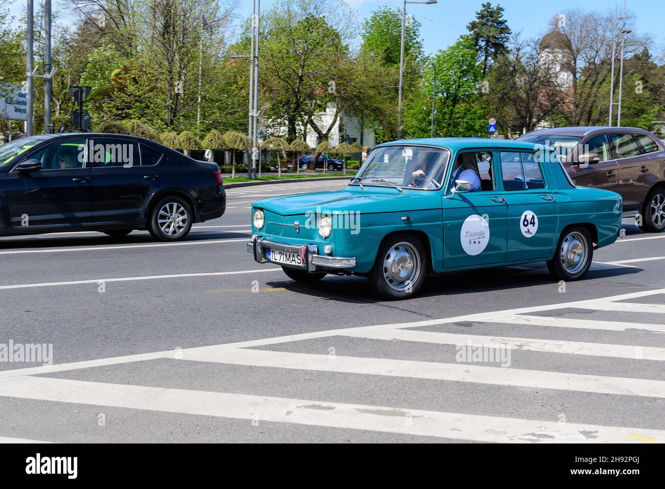 Bucharest, Romania, 24 April 2021 Old retro vivid blue turquoise ...