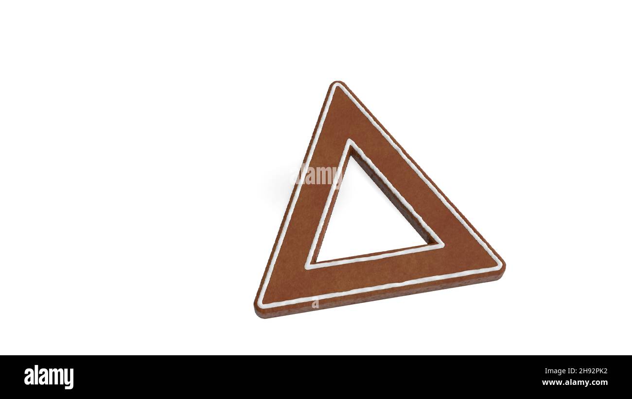 3d Rendering Of Gingerbread Cookie In Shape Of Symbol Of Fire Symbol Triangle Isolated On White