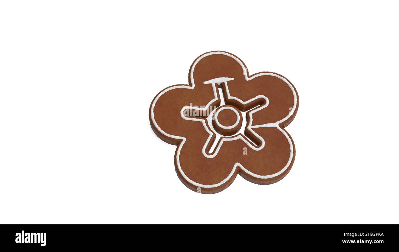 3d rendering of gingerbread cookie in shape of symbol of flower ...