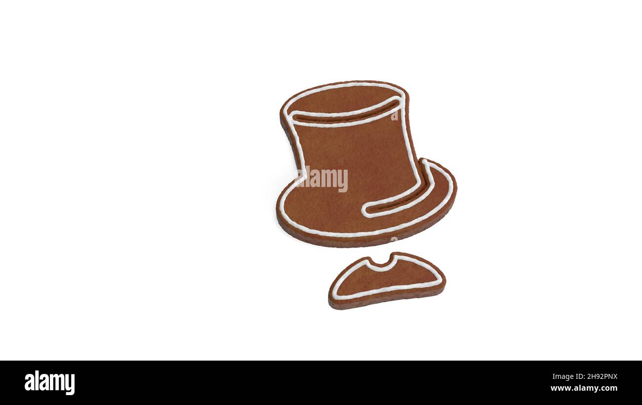 3d rendering of gingerbread cookie in shape of symbol of gentleman hat ...