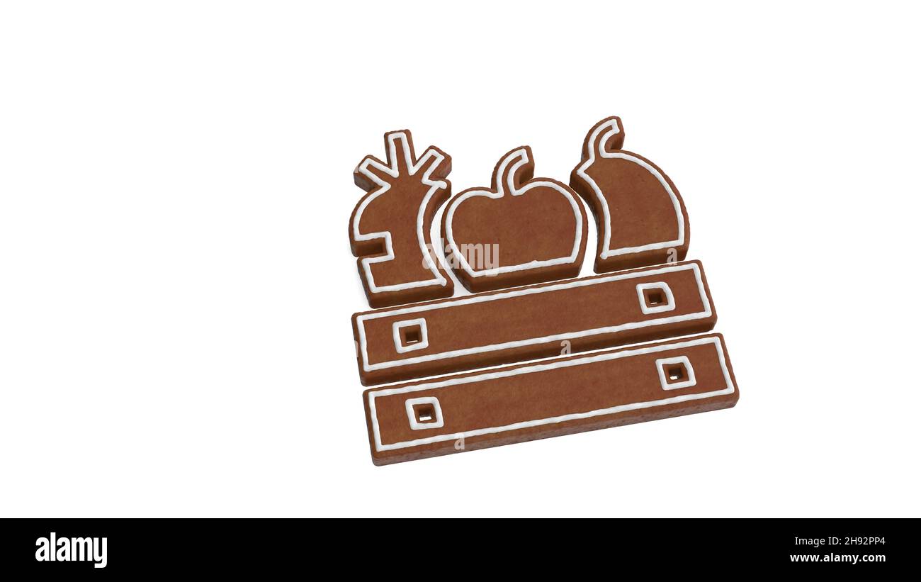 3d Rendering Of Gingerbread Cookie In Shape Of Symbol Of Fruit And