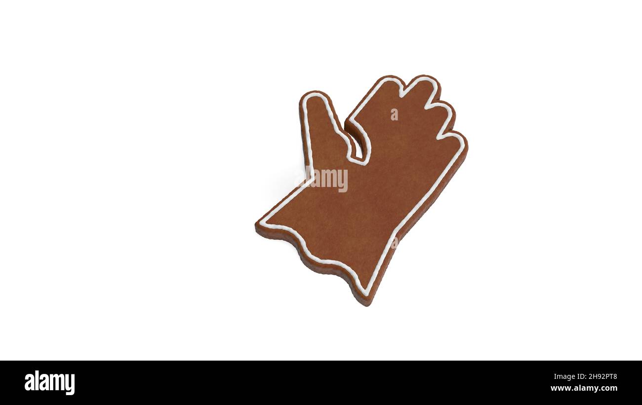 3d rendering of gingerbread cookie in shape of symbol of glove for work ...