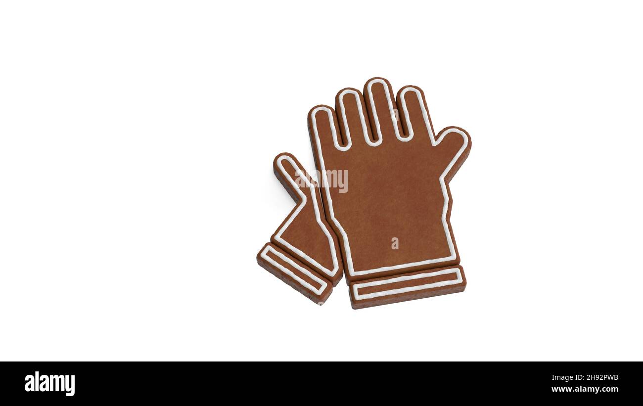 3d rendering of gingerbread cookie in shape of symbol of gloves ...