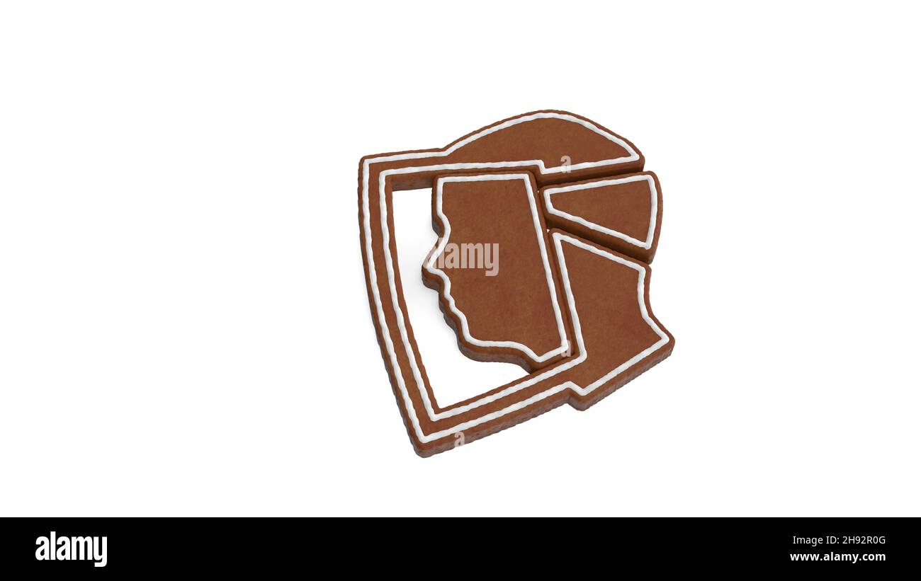 3d rendering of gingerbread cookie in shape of symbol of head shield ...