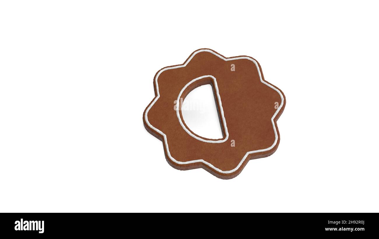 3d Rendering Of Gingerbread Cookie In Shape Of Symbol Of Half Camera Isolated On White