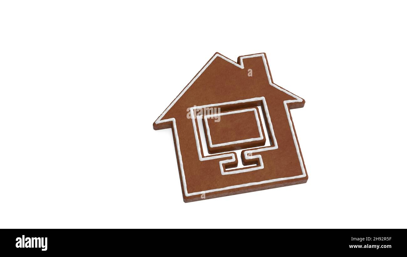 3d rendering of gingerbread cookie in shape of symbol of home office ...