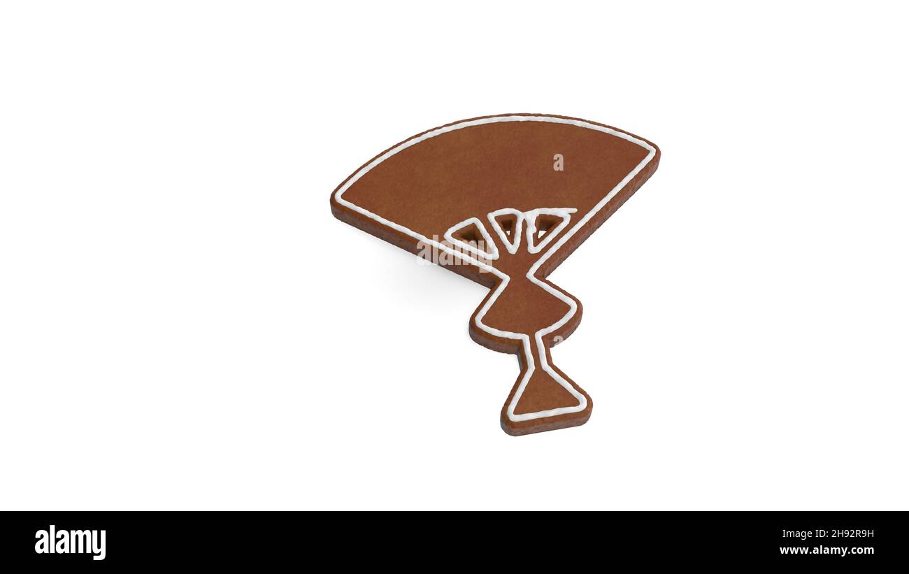 3d Rendering Of Gingerbread Cookie In Shape Of Symbol Of Chinese Fan Decoration Isolated On
