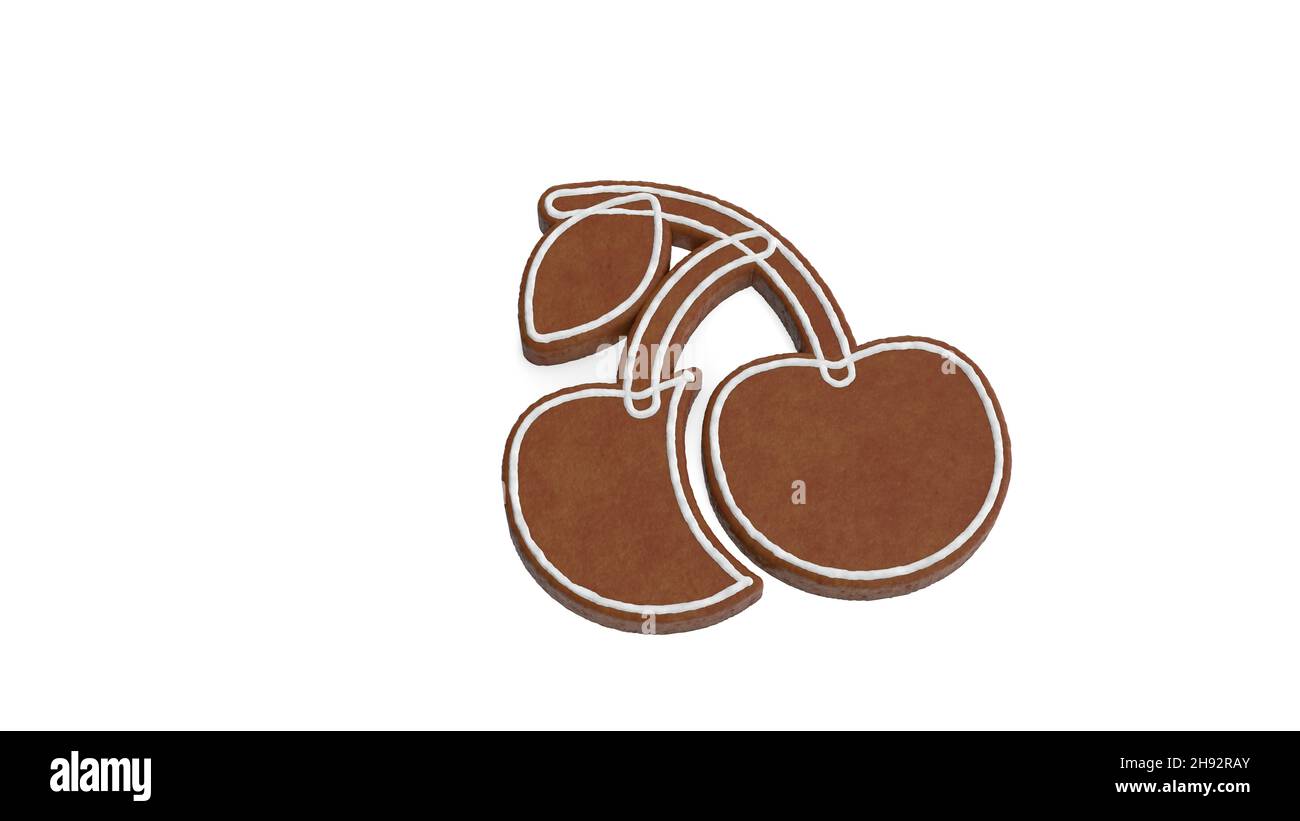 3d Rendering Of Gingerbread Cookie In Shape Of Symbol Of Cherry Fruit