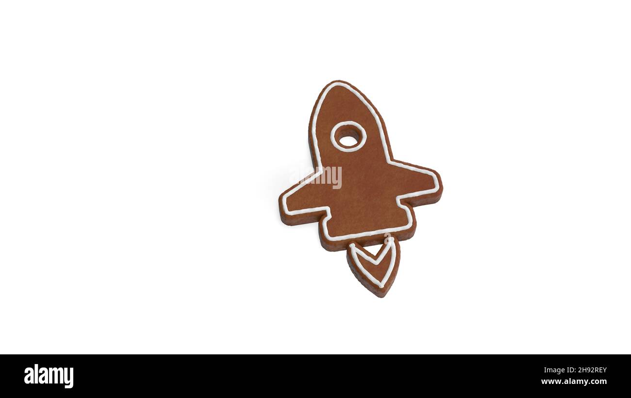 3d rendering of gingerbread cookie in shape of symbol of launching ...