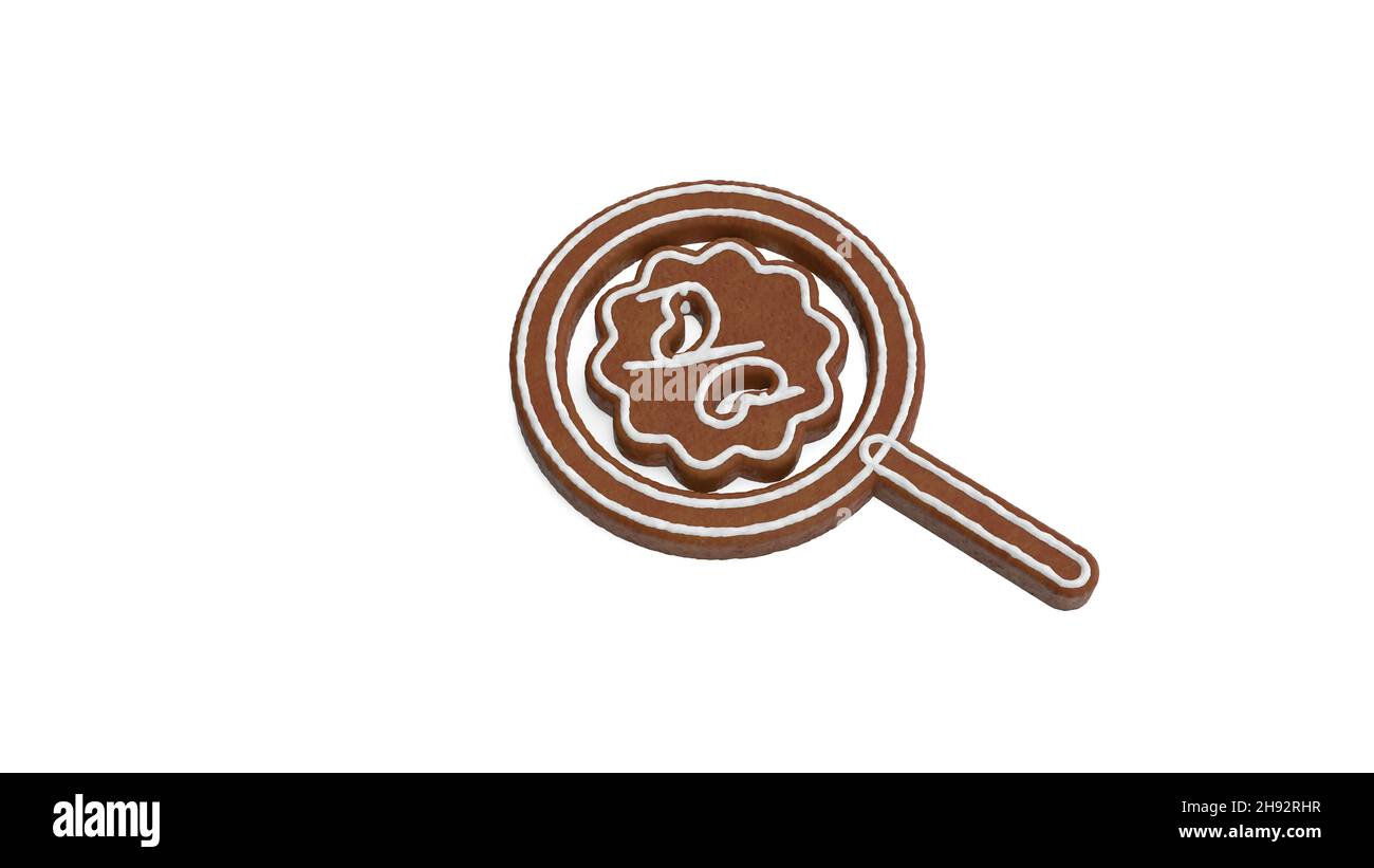 3d rendering of gingerbread cookie in shape of symbol of magnifying ...