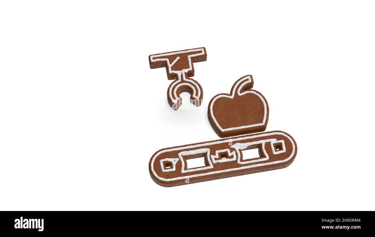 3d rendering of gingerbread cookie in shape of symbol of mechanical arm ...