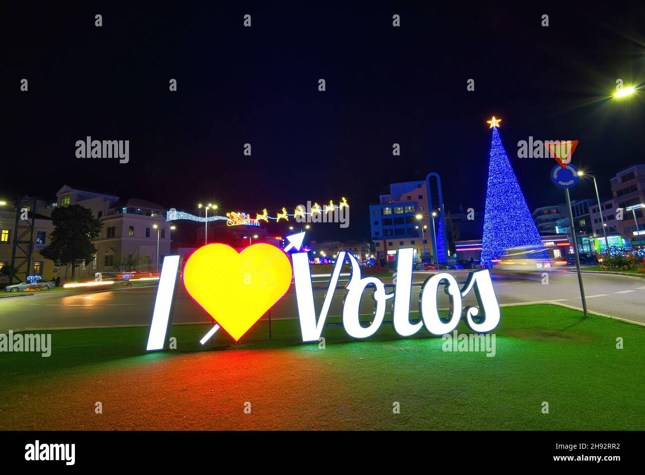 Volos, Greece, 12-2-2021, the beautiful city of Volos decorated for the ...