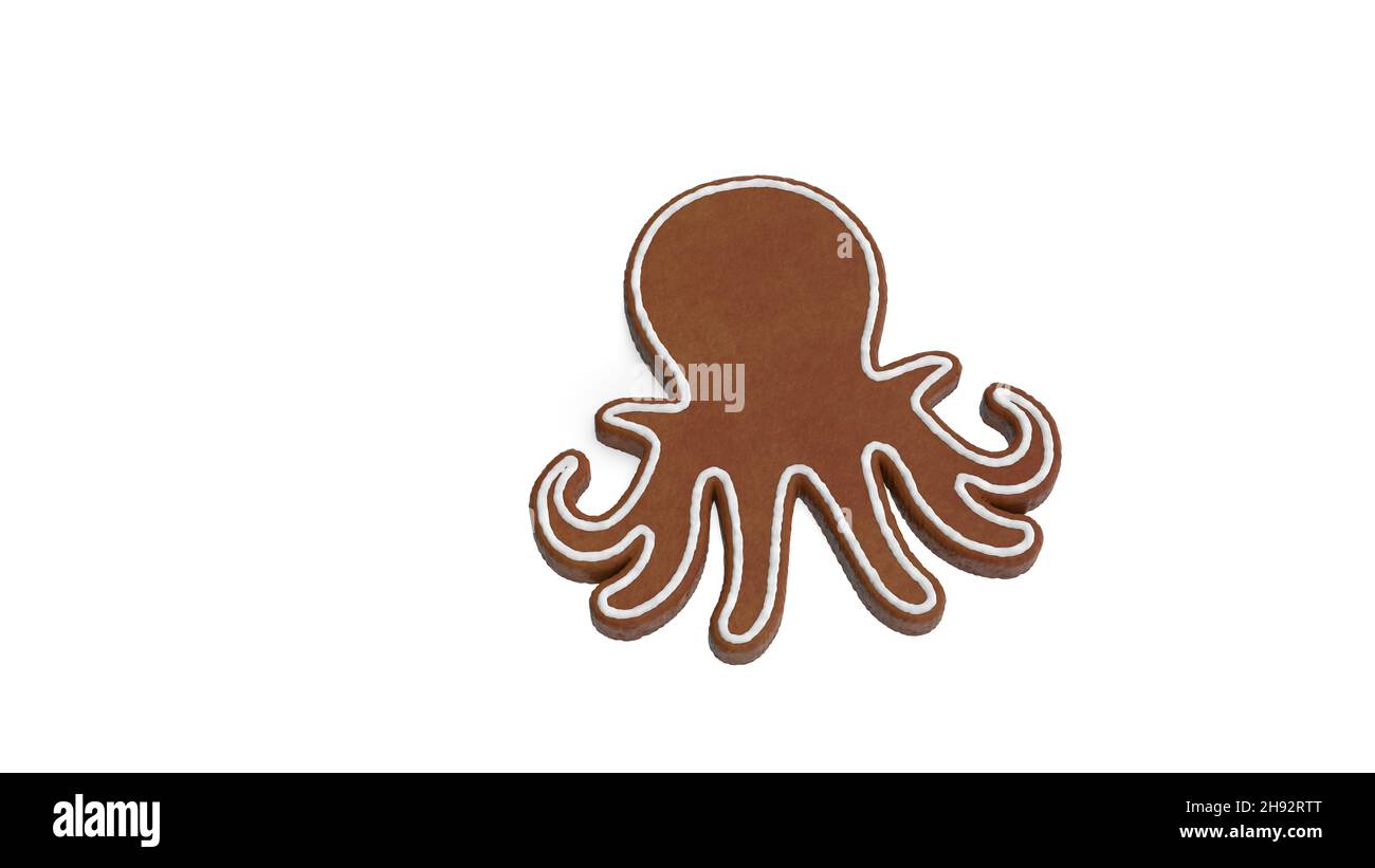 3d rendering of gingerbread cookie in shape of symbol of octopus sea ...