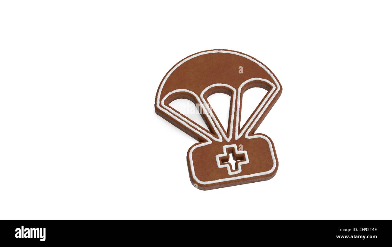 3d rendering of gingerbread cookie in shape of symbol of parachute help ...
