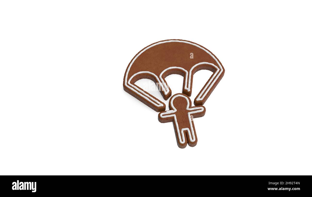 3d rendering of gingerbread cookie in shape of symbol of parachute with ...