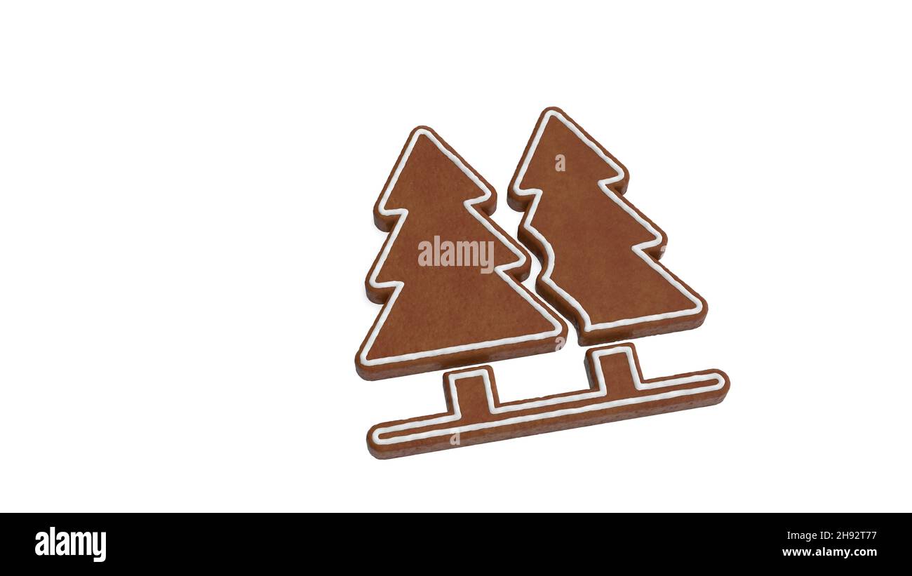 3d rendering of gingerbread cookie in shape of symbol of pine wood or ...