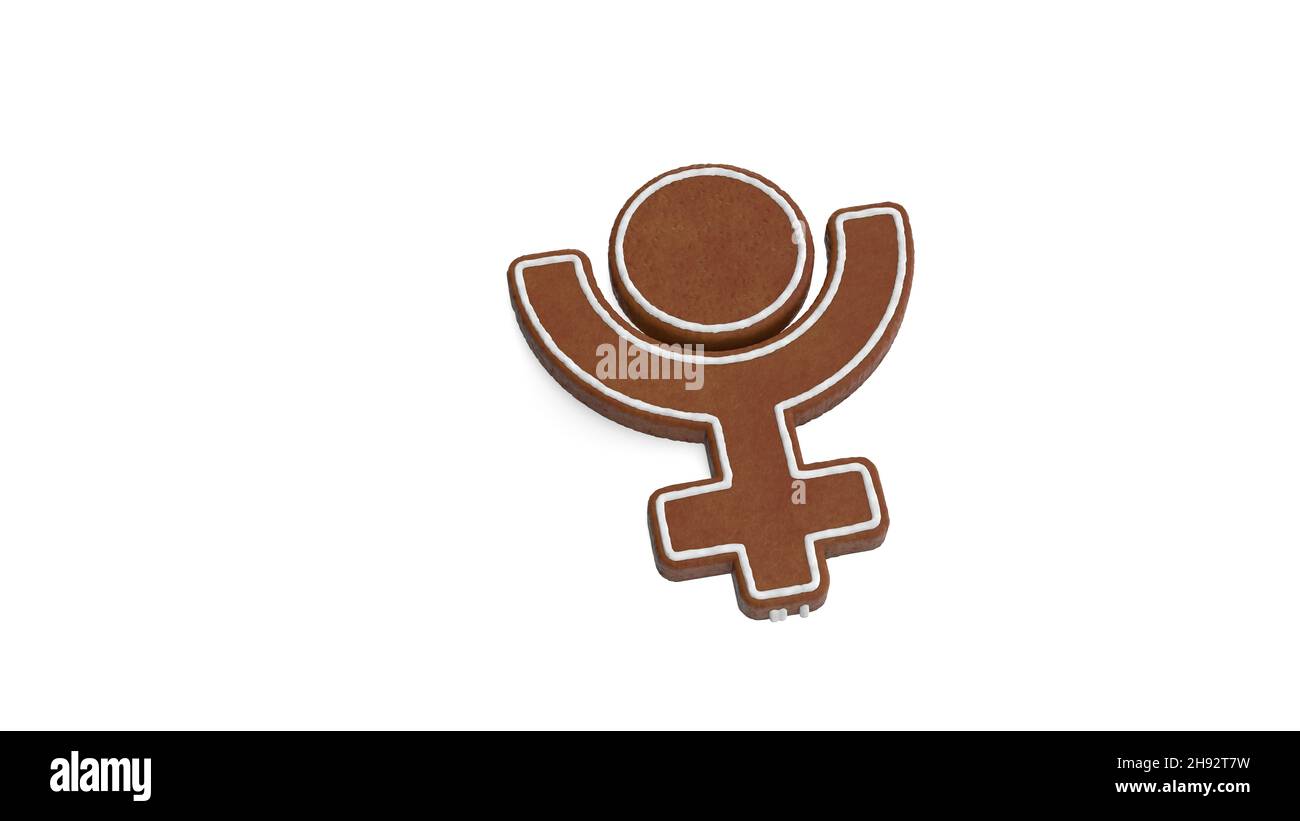 3d Rendering Of Gingerbread Cookie In Shape Of Symbol Of Pluto Planet In The Space Isolated On