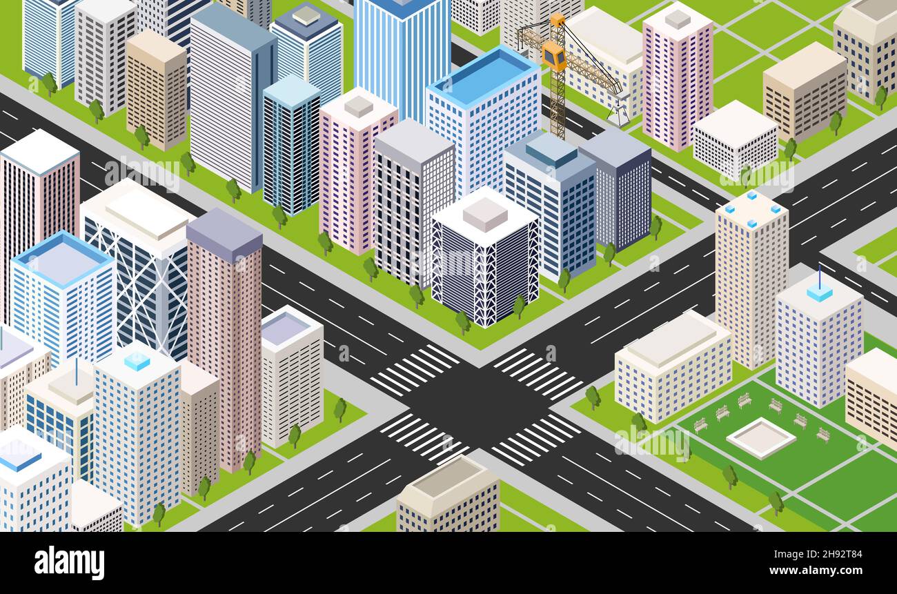 Isometric urban street buildings vector illustration Stock Vector Image ...