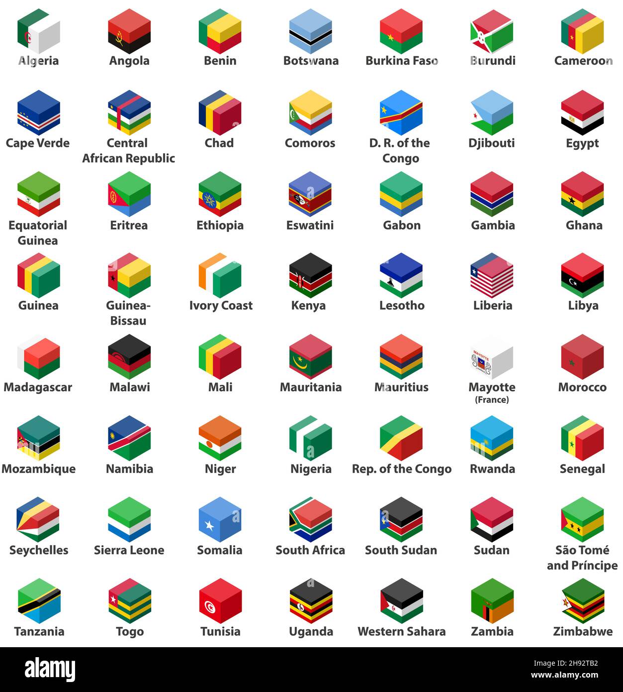all african countries flags in cube isometric design vector set Stock ...