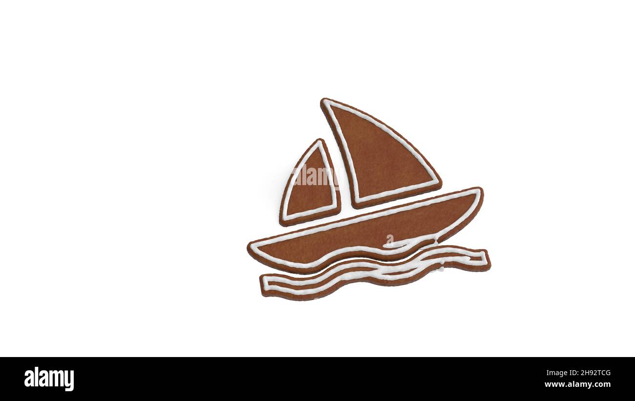 3d rendering of gingerbread cookie in shape of symbol of sailboat at ...