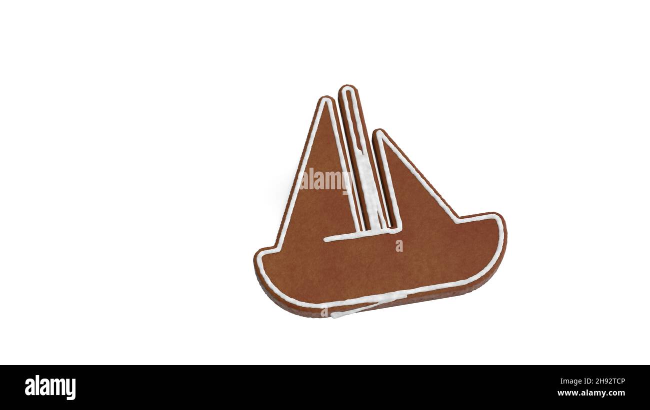 3d rendering of gingerbread cookie in shape of symbol of sailboat at ...