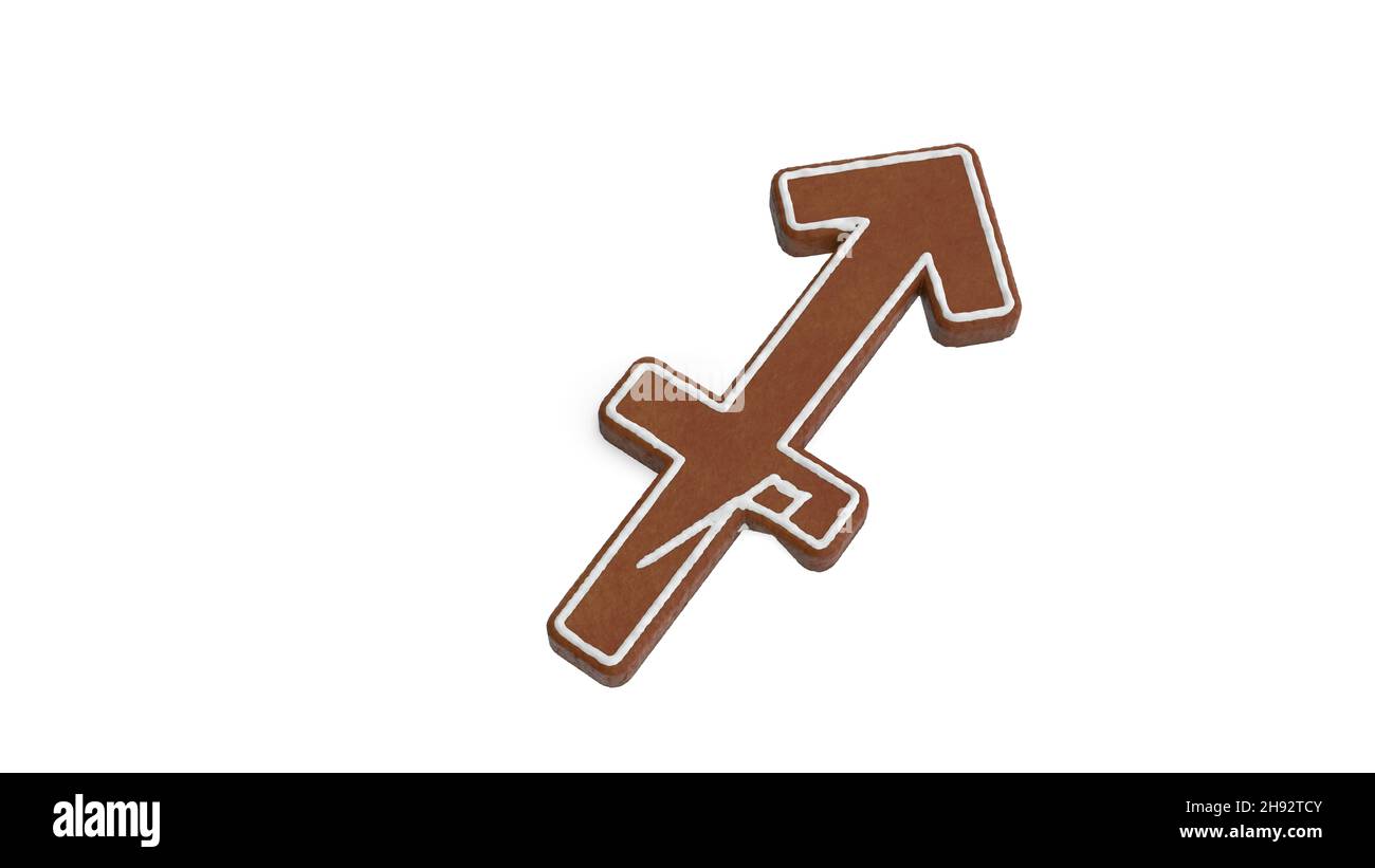 3d Rendering Of Gingerbread Cookie In Shape Of Symbol Of Sagittarius Zodiac Horoscope Isolated