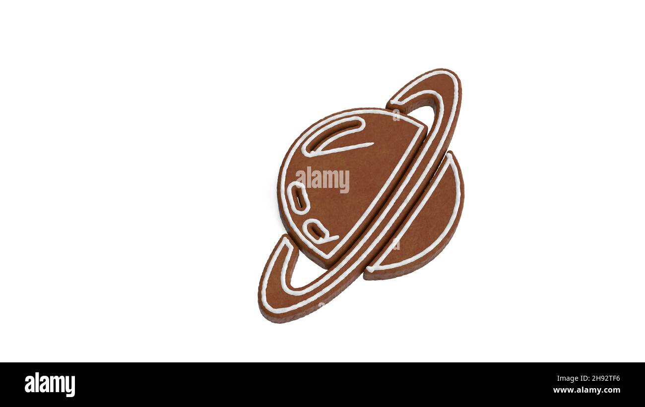 3d rendering of gingerbread cookie in shape of symbol of Saturn planet ...