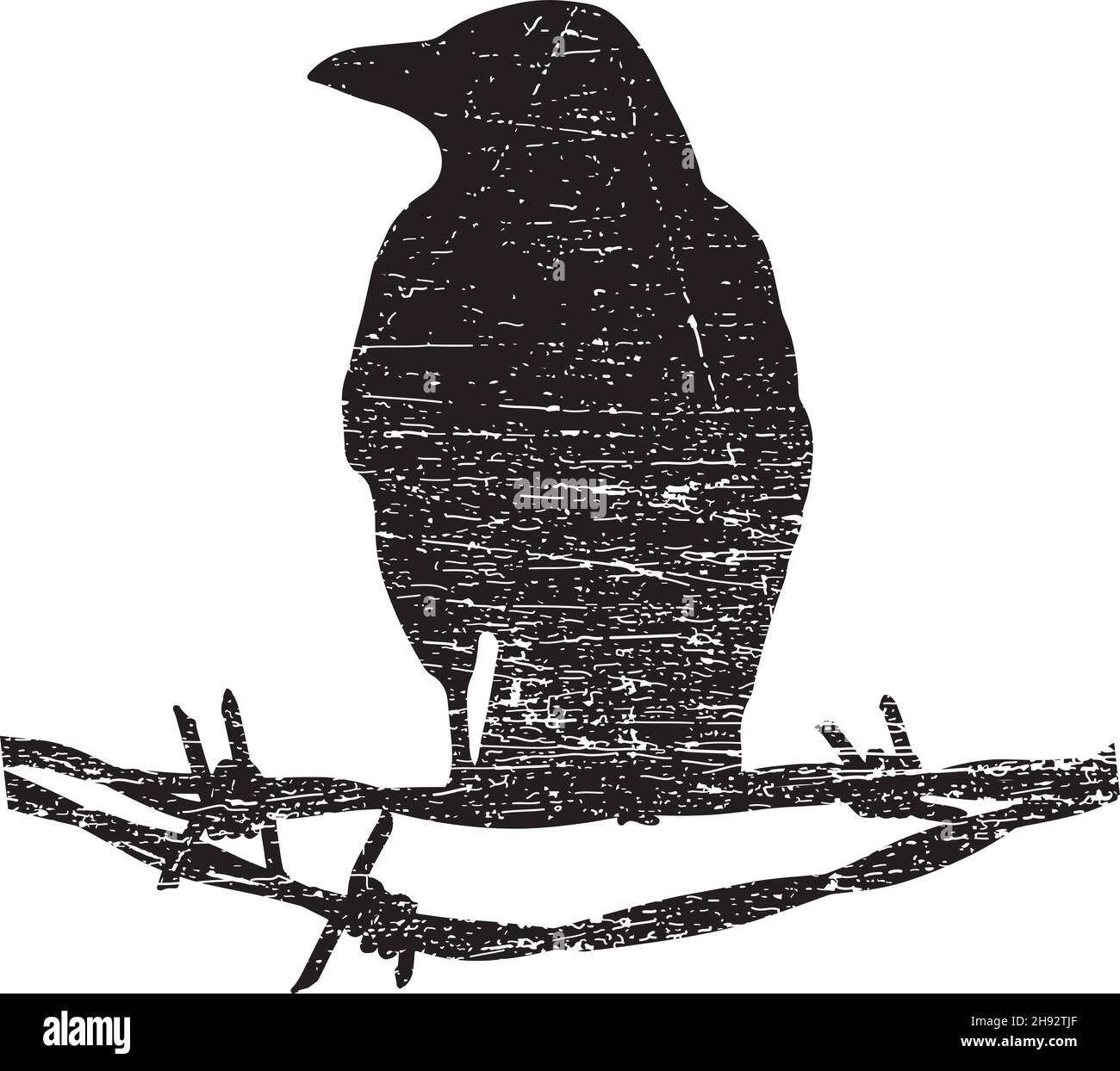 Crow on barbed wire silhouette -grunge texture Stock Vector Image & Art ...