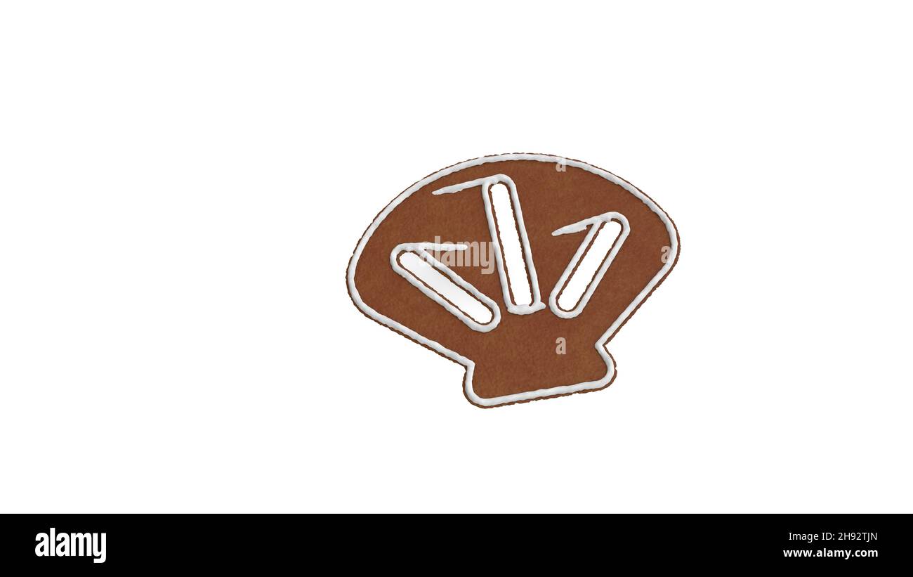 3d rendering of gingerbread cookie in shape of symbol of shell in the ...