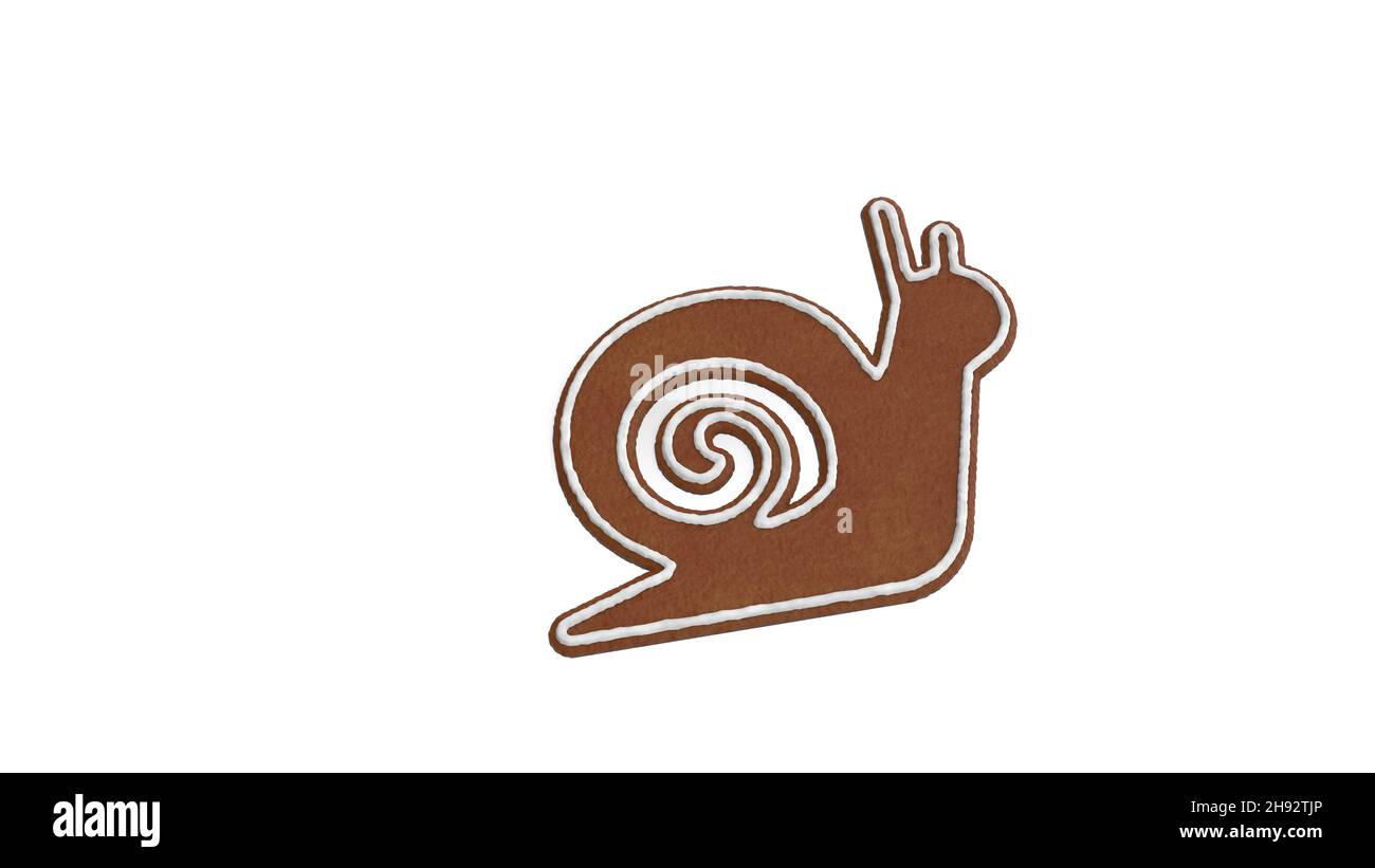 3d rendering of gingerbread cookie in shape of symbol of snail with ...