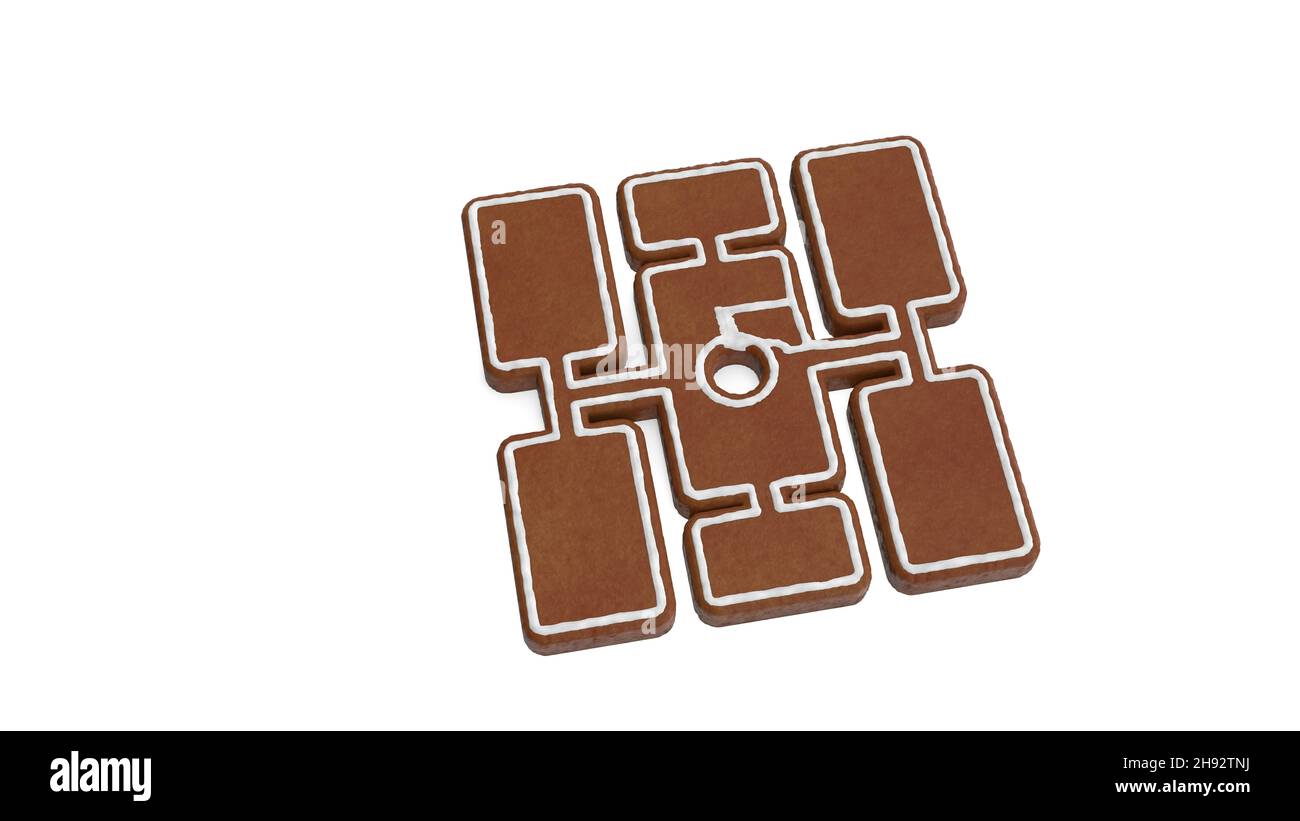3d Rendering Of Gingerbread Cookie In Shape Of Symbol Of Space Station Isolated On White