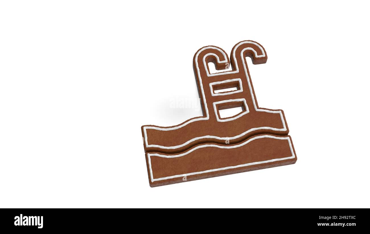 3d rendering of gingerbread cookie in shape of symbol of swimming pool ...