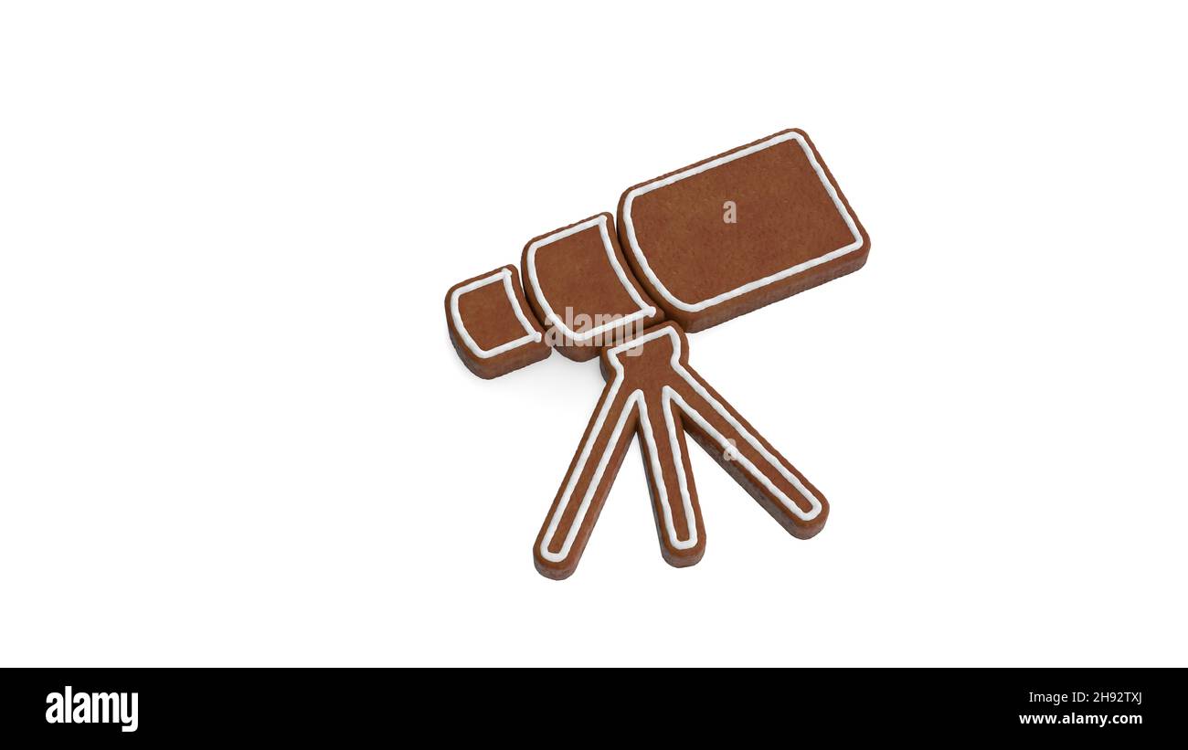 3d Rendering Of Gingerbread Cookie In Shape Of Symbol Of Telescope For Observing The Stars And