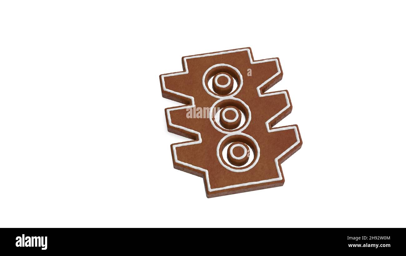 3d Rendering Of Gingerbread Cookie In Shape Of Symbol Of Traffic Lights