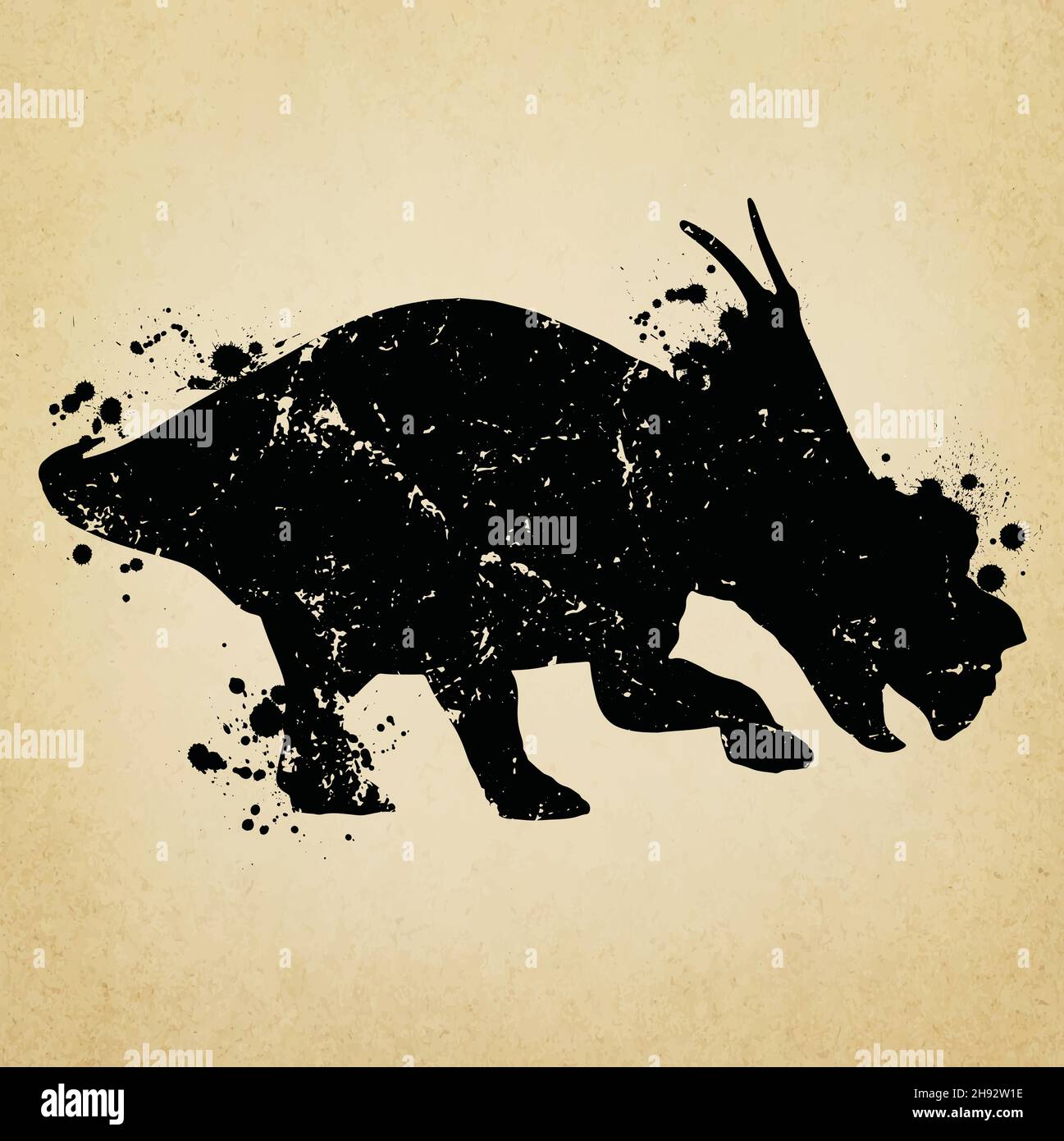 Triceratops dinosaur - grunge silhouette isolated on vintage paper ...