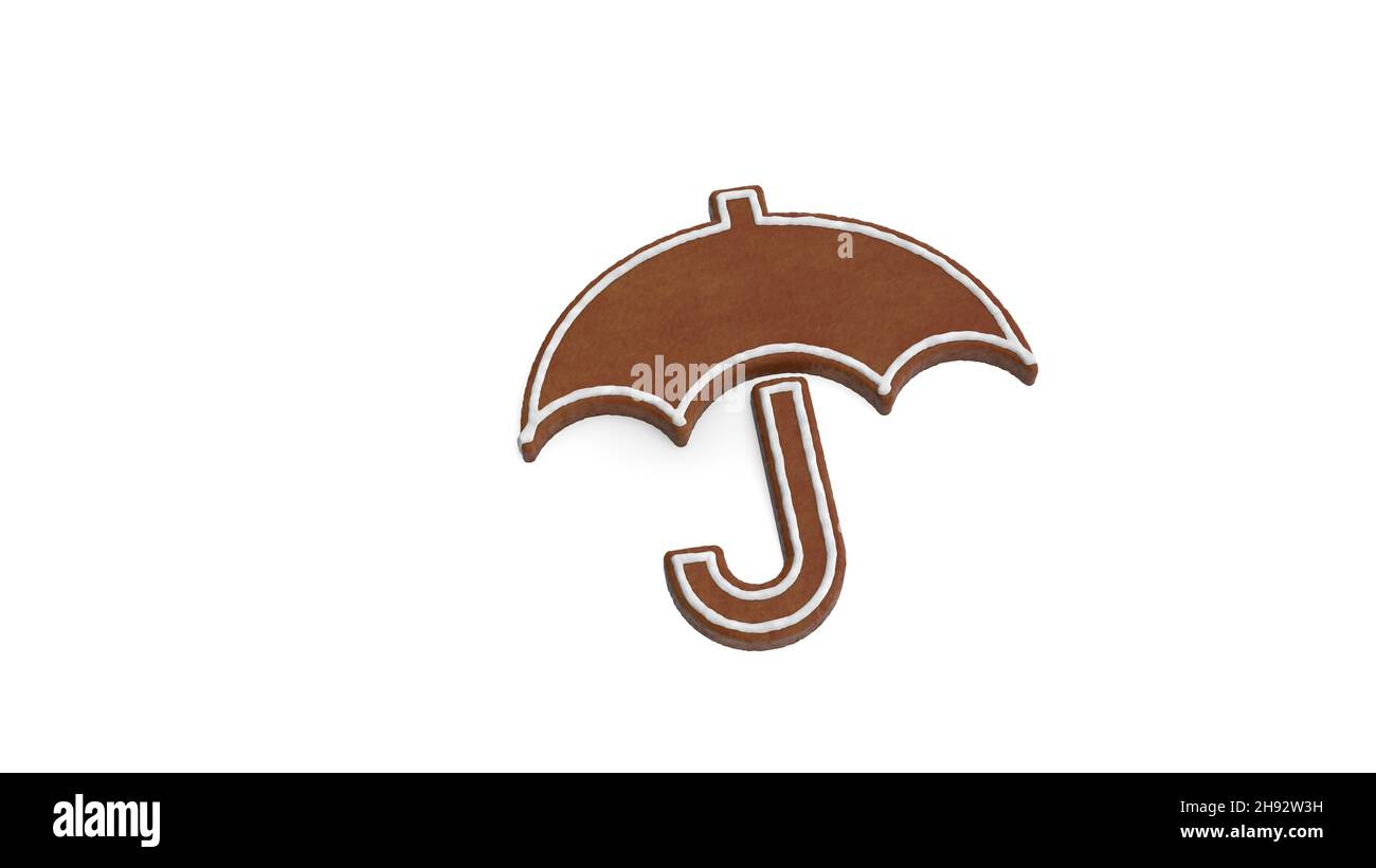 3d Rendering Of Gingerbread Cookie In Shape Of Symbol Of Open Umbrella Isolated On White