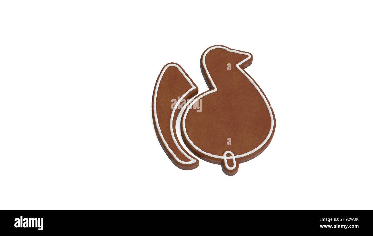 3d rendering of gingerbread cookie in shape of symbol of turkey bird ...