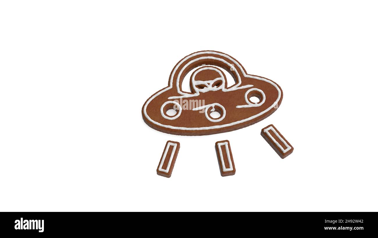 3d rendering of gingerbread cookie in shape of symbol of UFO ship with ...