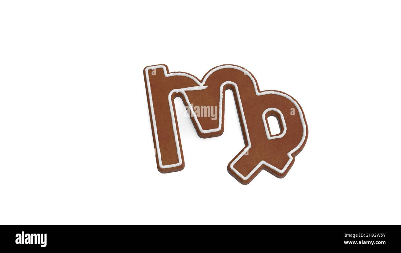 3d Rendering Of Gingerbread Cookie In Shape Of Symbol Of Virgo Zodiac Horoscope Isolated On