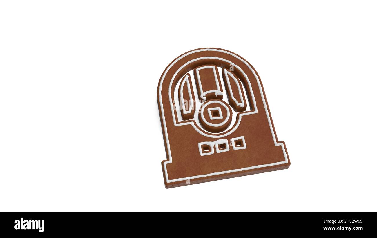 3d Rendering Of Gingerbread Cookie In Shape Of Symbol Of Vintage Radio For Playing Music